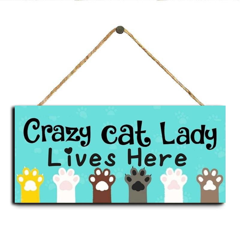 "Crazy Cat Lady Lives Here" Wooden Wall Hanging Sign - Add a Touch of ...