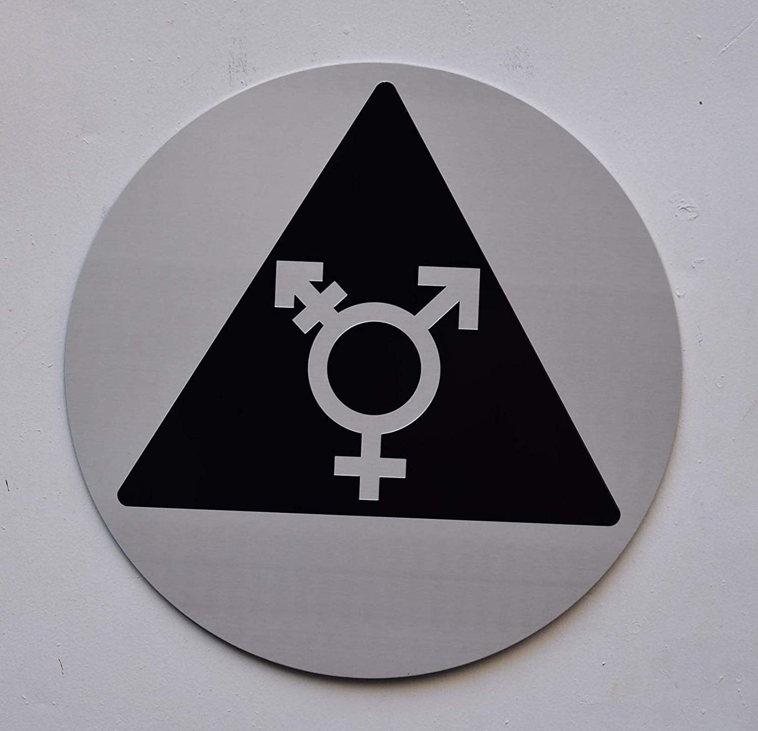 Gender Neutral Symbol Door Sign Black Triangle Sign (Aluminum, Silver ...