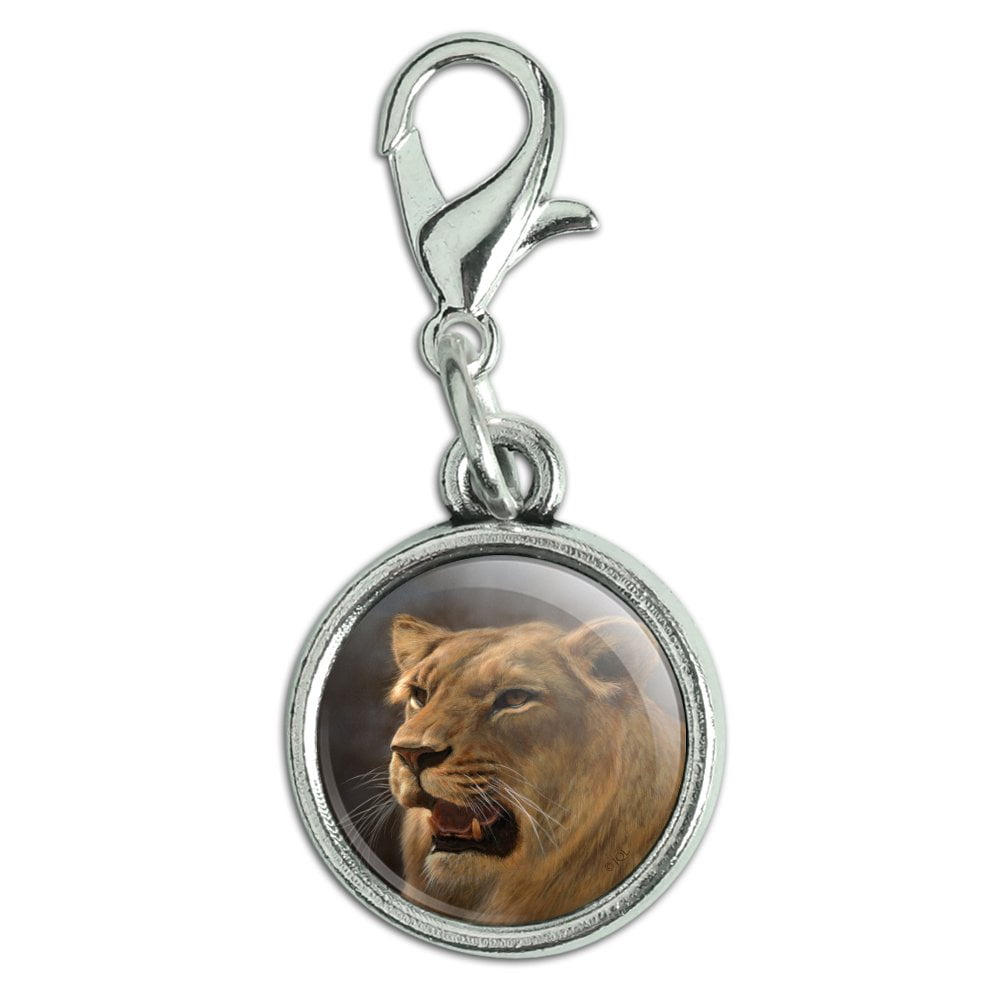 Lioness Female Lion Antiqued Bracelet Pendant Zipper Pull Charm with ...