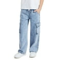 CAIXIA Boys Jeans Baggy 14 Wide Leg Distressed Washed Denim Pant Trendy ...