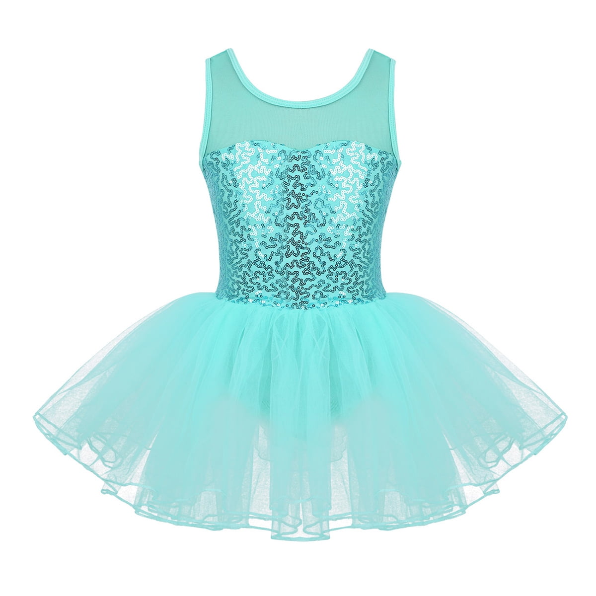 TIAOBUG Kids Girls Mesh Splice Sequins Ballet Dance Tutu Dress ...
