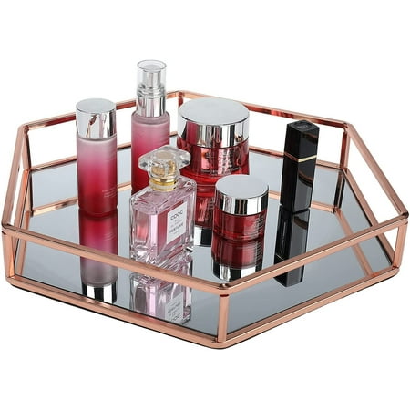 Glossy Metal and Mirror Decorative Glass Tray, Perfect Storage ...