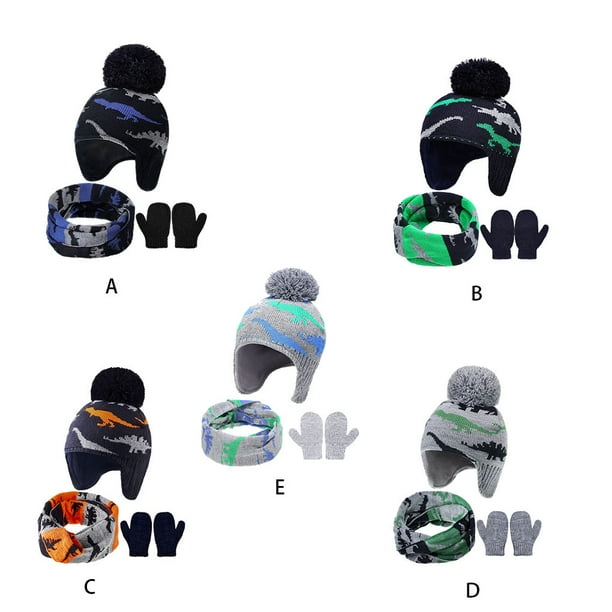 Hat Scarf Mittens Kit Earmuff Design Knitted Comfortable Kids Gloves ...
