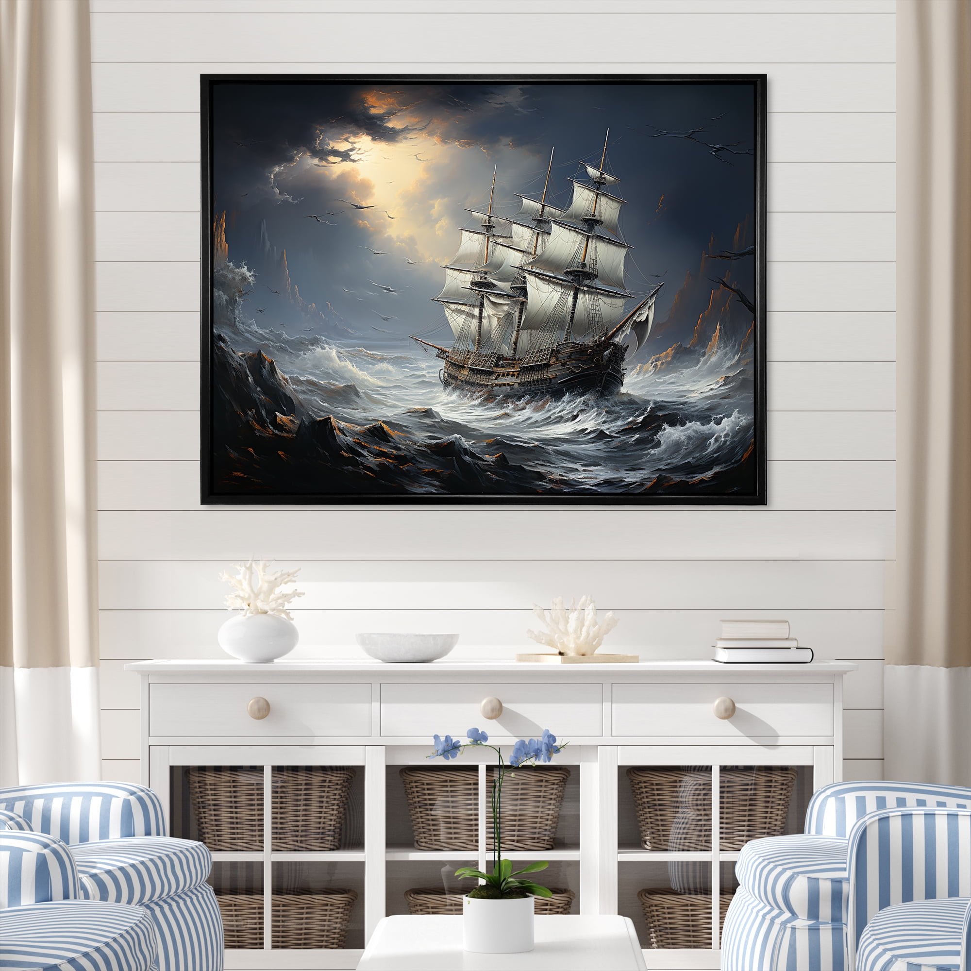 Click here for Designart Pirate Framed Wall Art  Pirate Ship Brav... prices