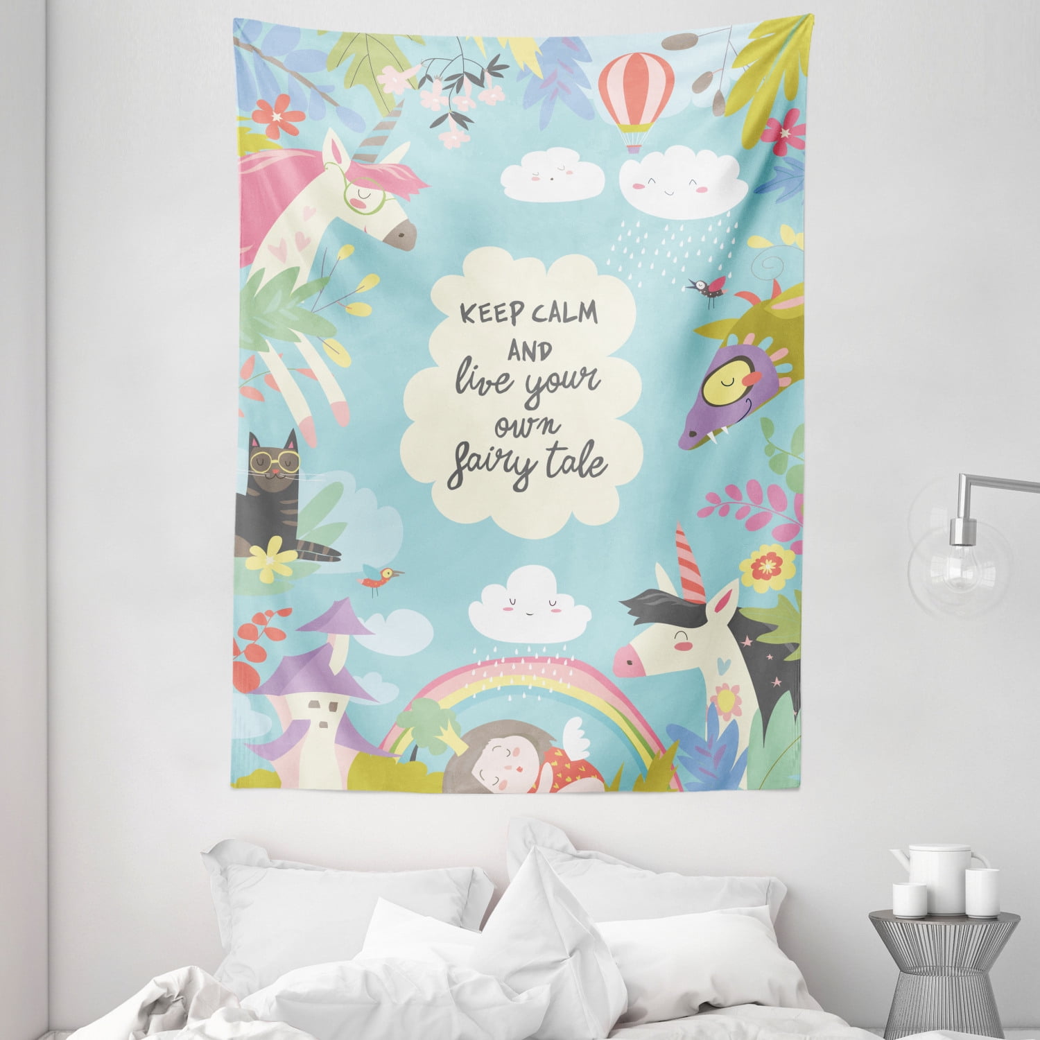 Kids Girls Tapestry, Keep Calm and Live Your Own Fairy Tale Message ...