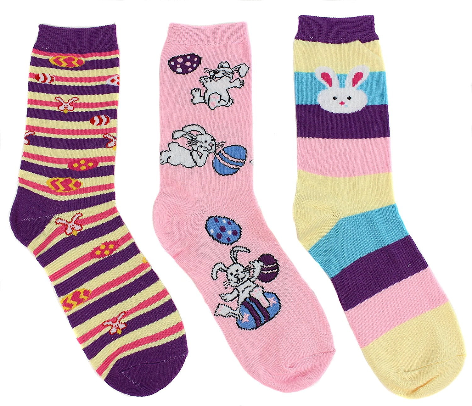 Eros Womens Easter Theme Crew Socks (3Pr) (Multi-Stripes, Pink ...