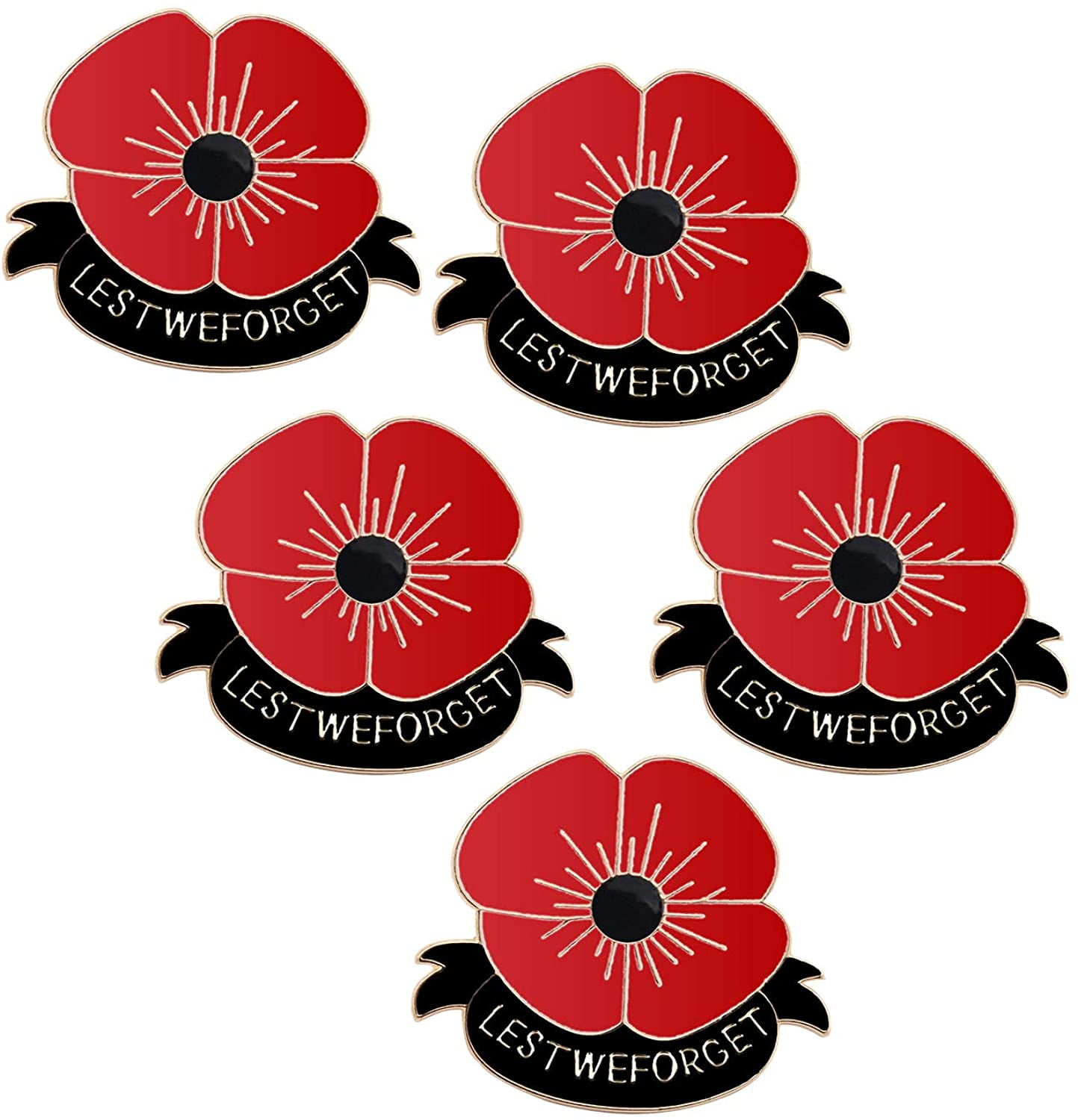 5 Pieces red Metal Poppy Flower Pins Brooch,Veterans Day Memorial Day ...