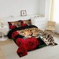Red Rose Cheetah Bedding Set,Cat Leopard Print Comforter Set,Romantic ...