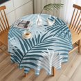 Blue Palm Leaves Round Tablecloth 54 inches Summer Botanical Vintage ...