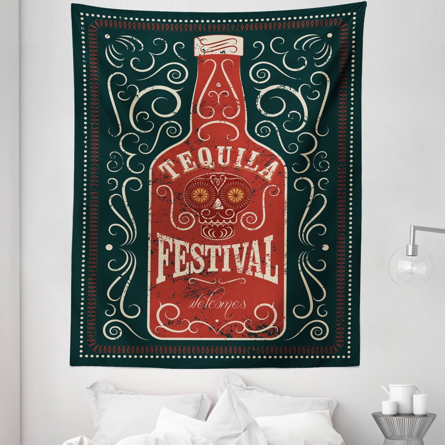 Tequila Tapestry, Retro Poster Like Design Swirls and Bottle with Sugar ...