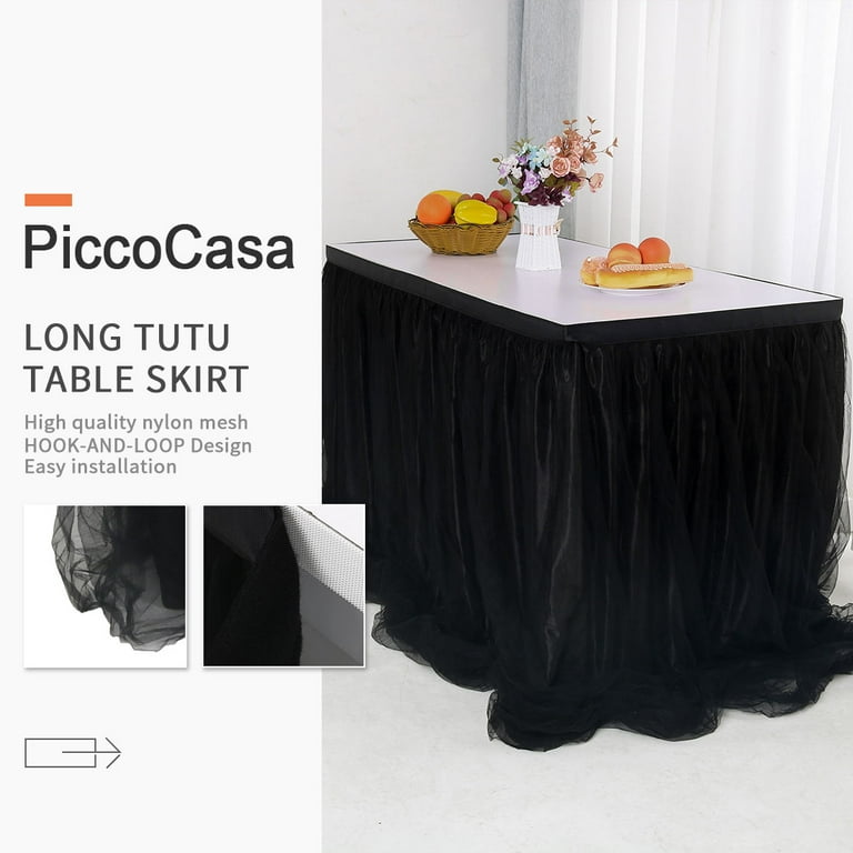 9ft Black Table Skirts for Rectangle Tables Polyester Table Skirt Ruffle Ta
