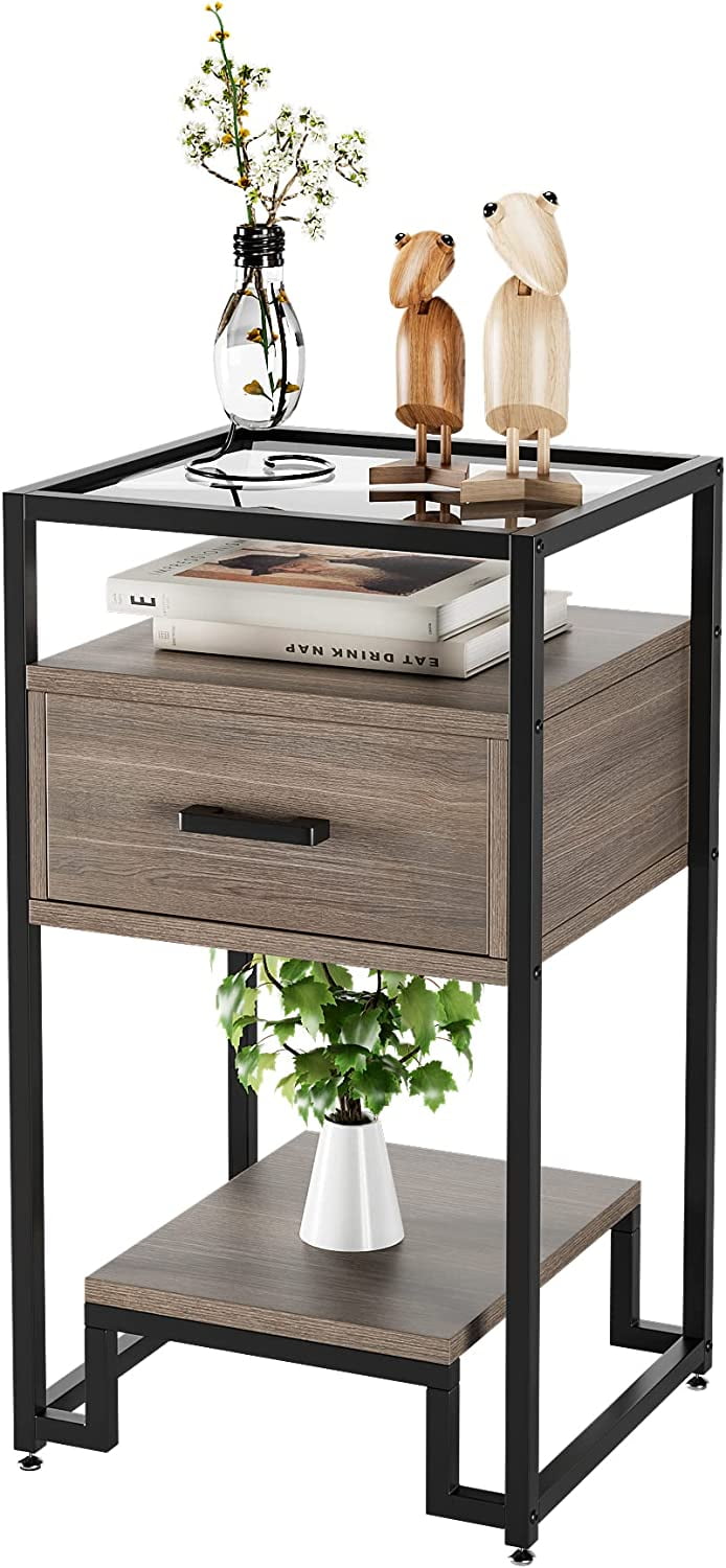 DSstyles Nightstand, End Table with Storage Drawer and 3-Tier Storage ...