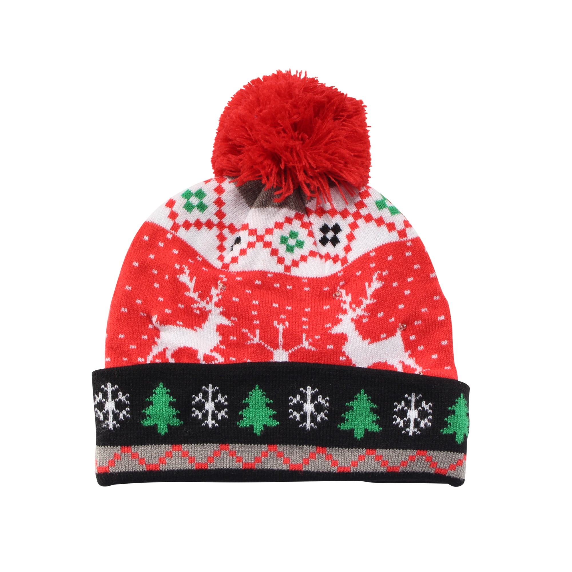 Cozy Winter Christmas Theme Hat - Reindeer Pattern - Light up LED ...