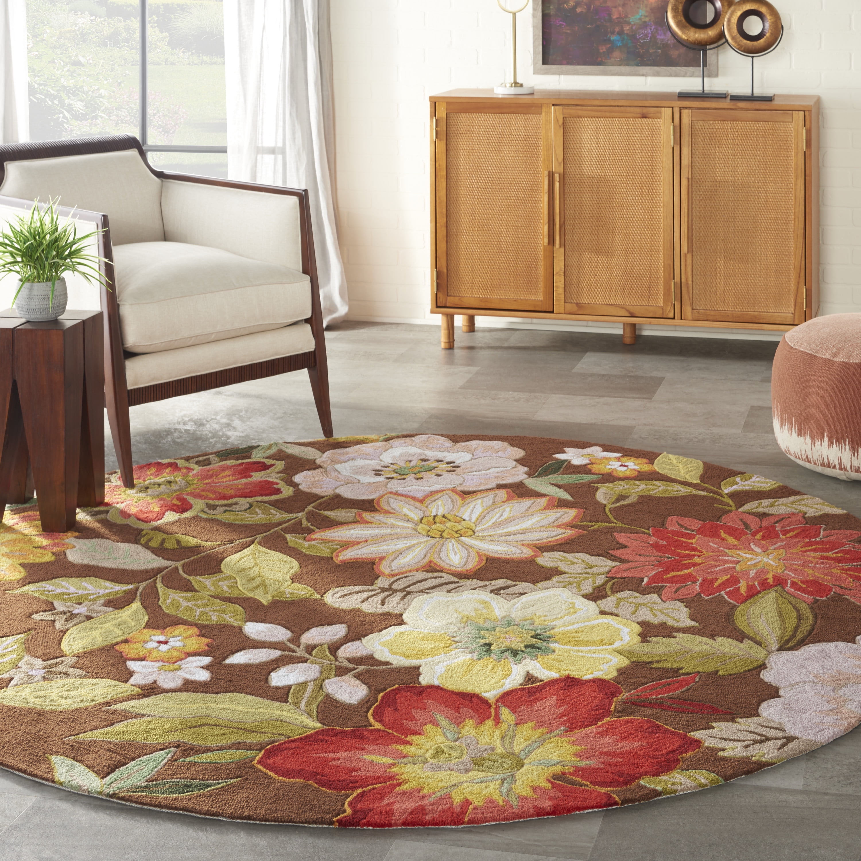 Nourison Fantasy Floral Chocolate 7'6" x ROUND Area Rug, (8 Round ...
