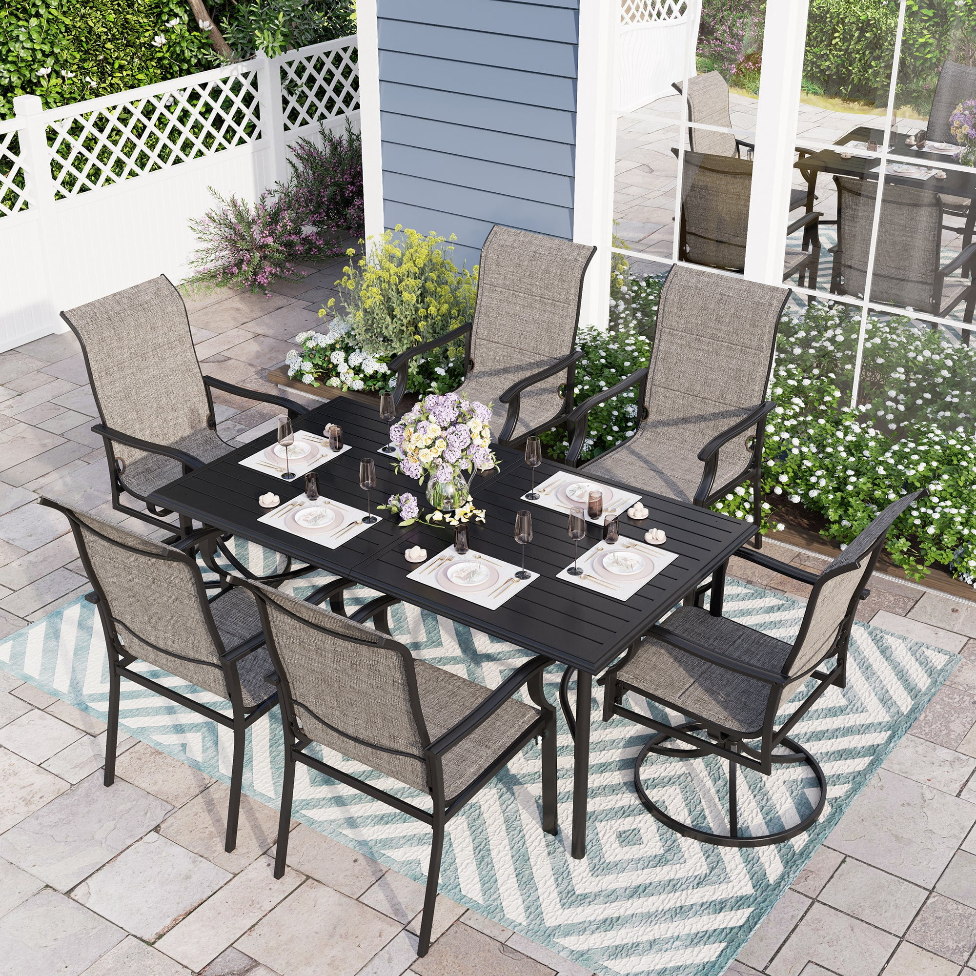Sophia & William 7 Piece Outdoor Patio Dining Furniture Set Metal Table ...