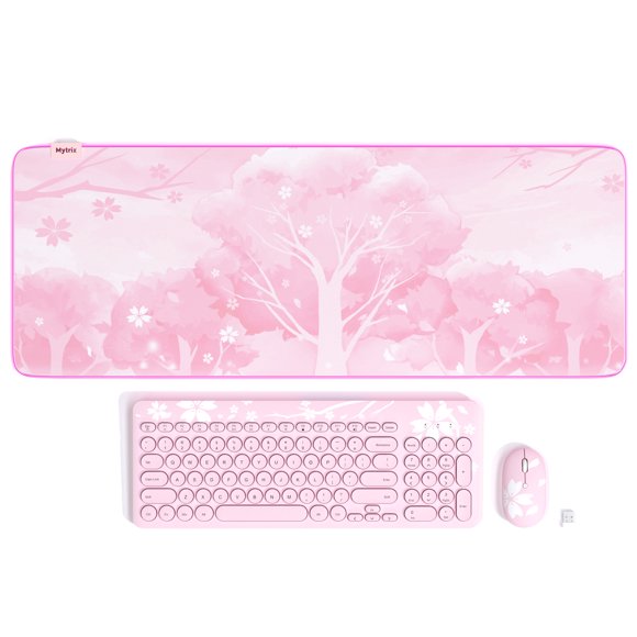 Pink Wireless Keyboard Mouse Set
