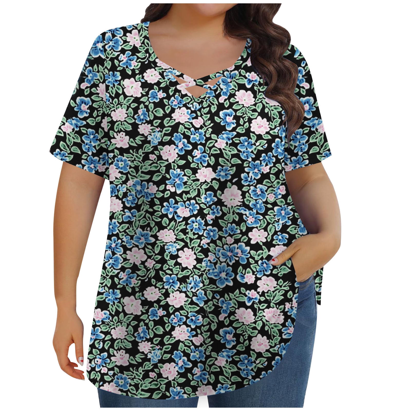 Click here for Yoeyez Plus Size Tops For Women Summer Floral Grap... prices