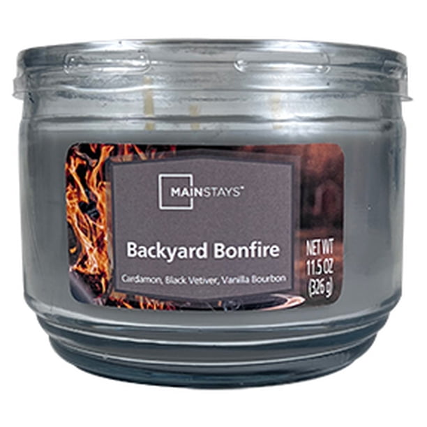 Mainstays Backyard Bonfire Scented 3-Wick Glass Jar Candle, 11.5 oz ...