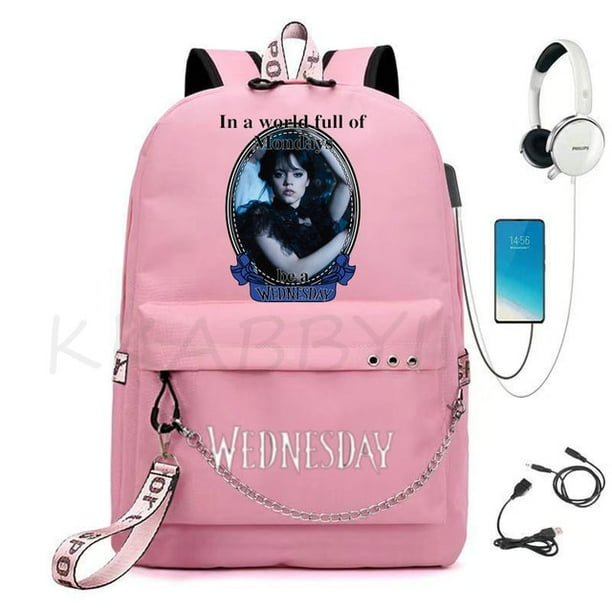 Wednesday Addams Backpack USB Charge Anime Cosplay School Bags for Boys ...