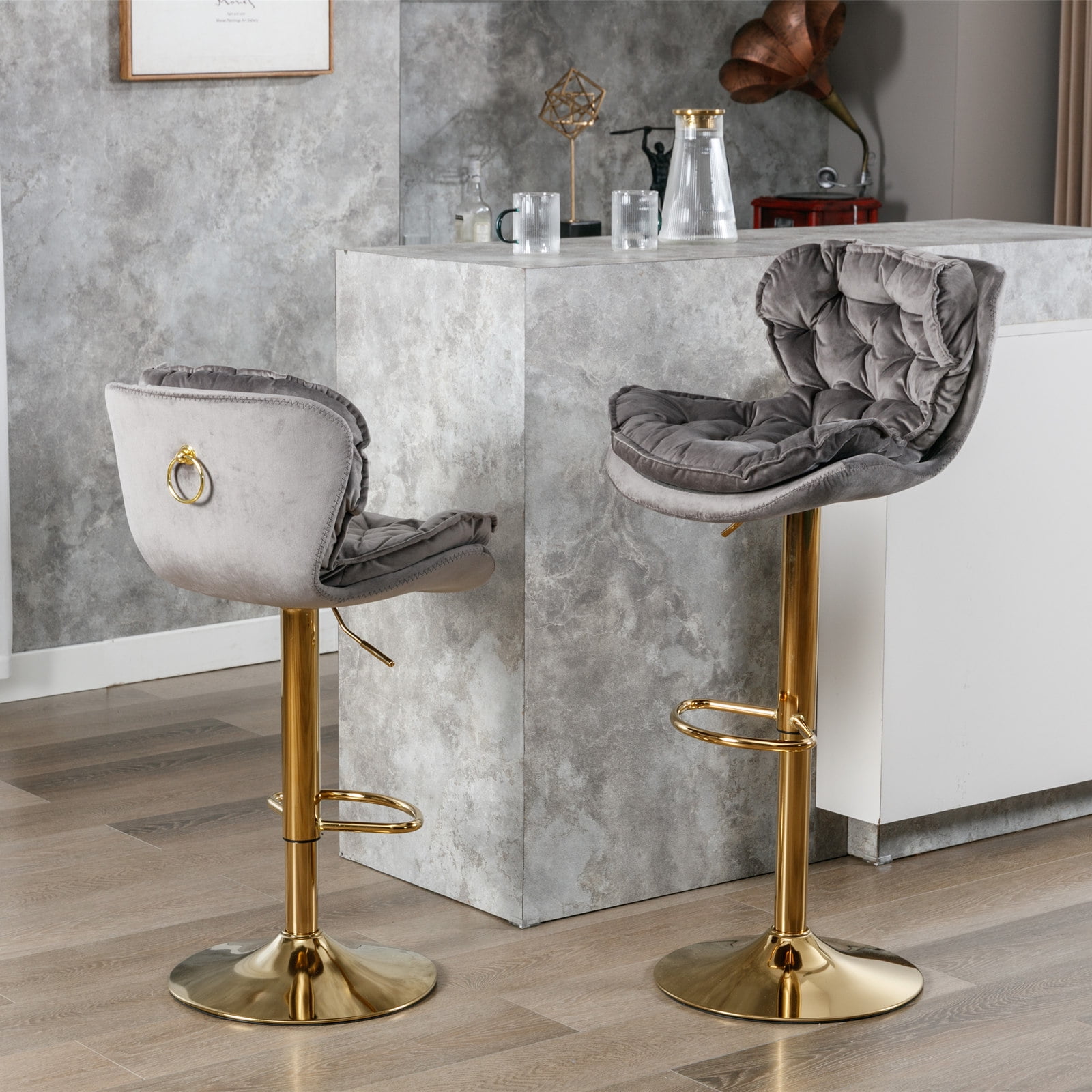 CoSoTower Swivel Bar Stools Set of 2, Velvet Counter Height Adjustable ...