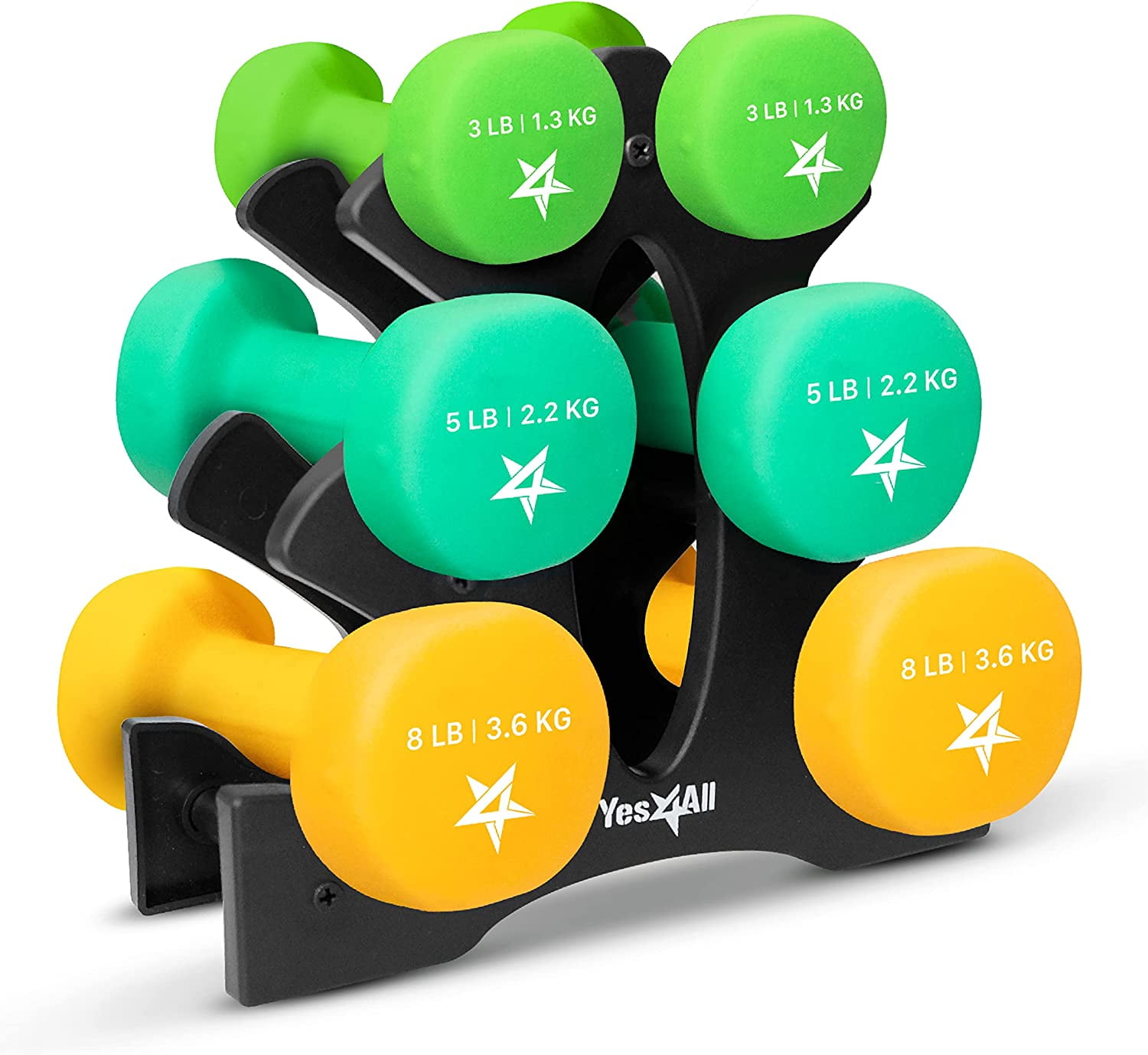 Yes4All 32lbs Neoprene Dumbbell Set With Plastic Rack, Multicolor ...