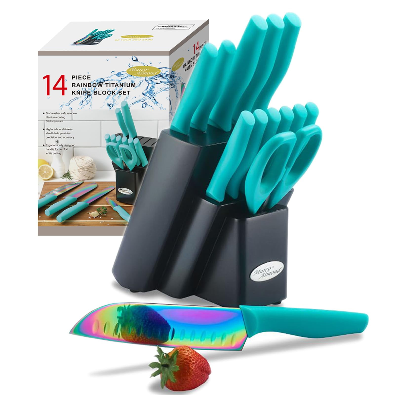 Click here for Marco Almond Knife Block Set  Knife Set Rainbow Co... prices