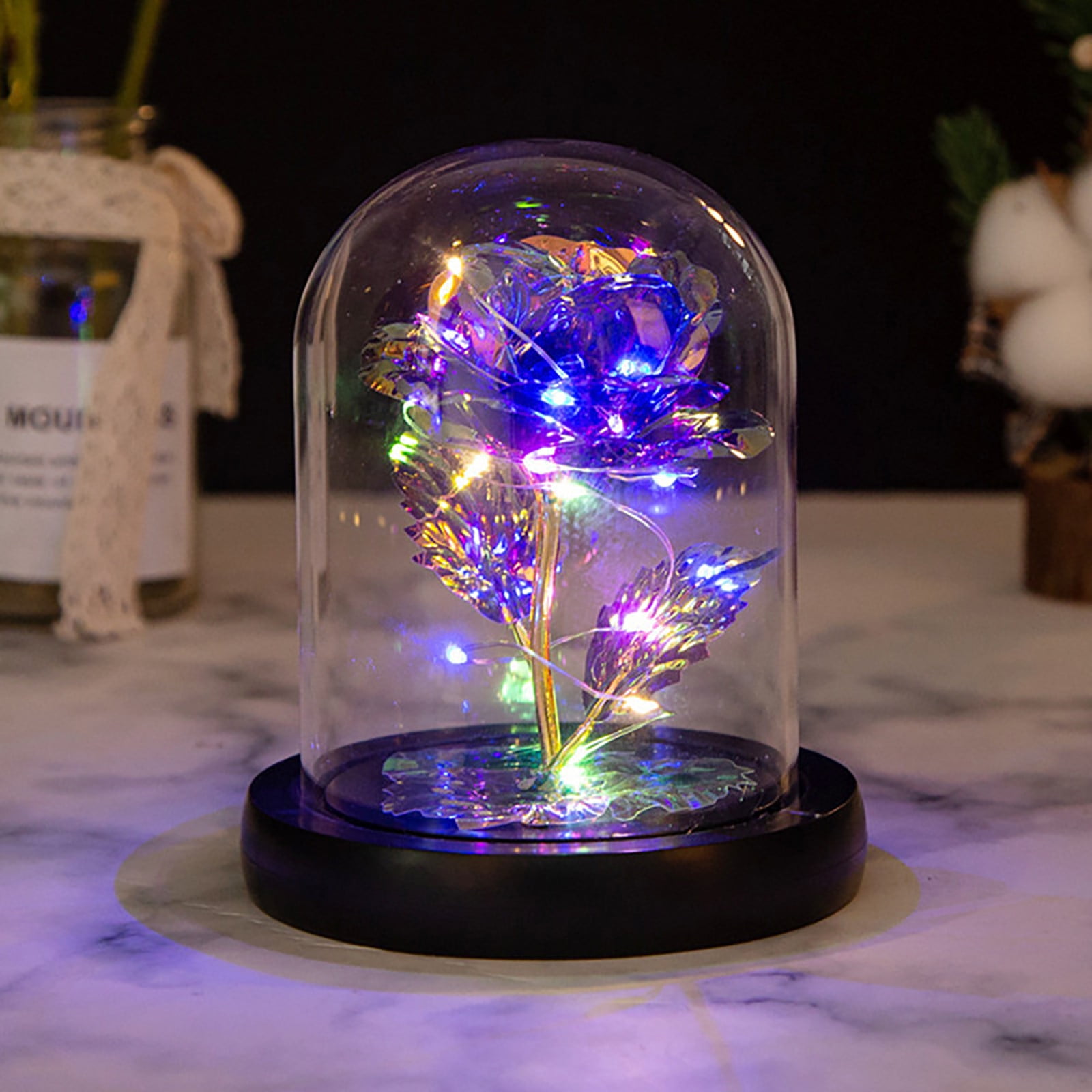 Corashan Room Decor,Artificial Rose Flowers Glass Rose LED Light Gift ...