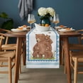 Brown Bears Cotton Linen Table Runner Yellow Flower Bee Blue Border ...