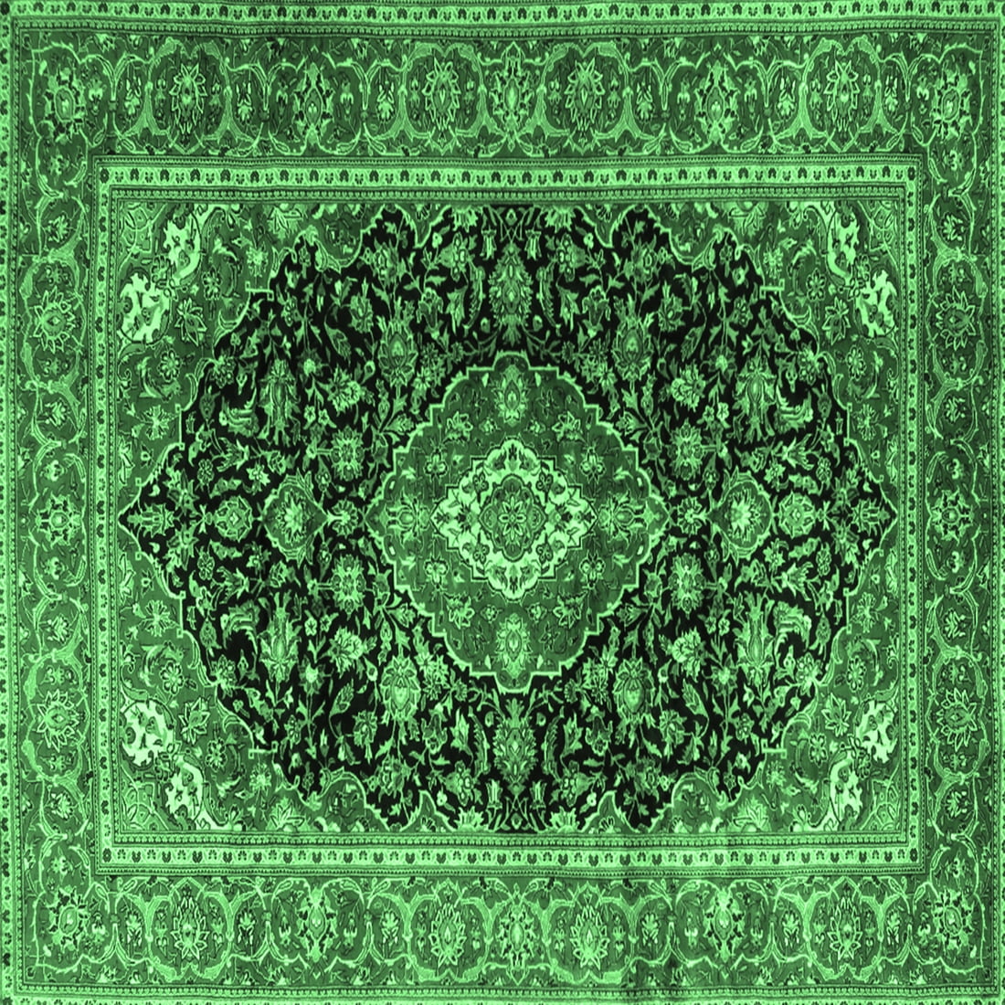 Ahgly Company Indoor Square Medallion Emerald Green Traditional Area ...