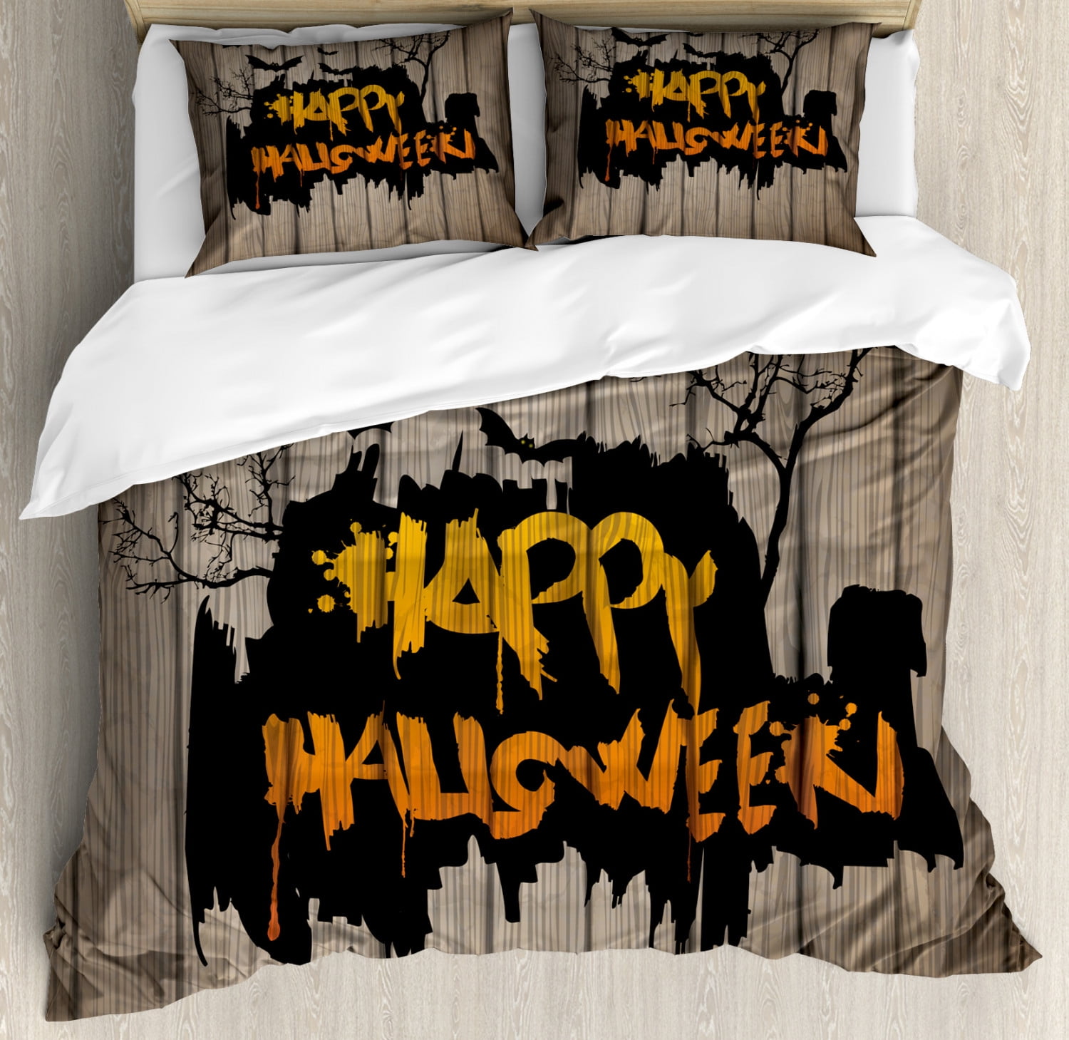 Halloween King Size Duvet Cover Set, Happy Graffiti Style Lettering on ...