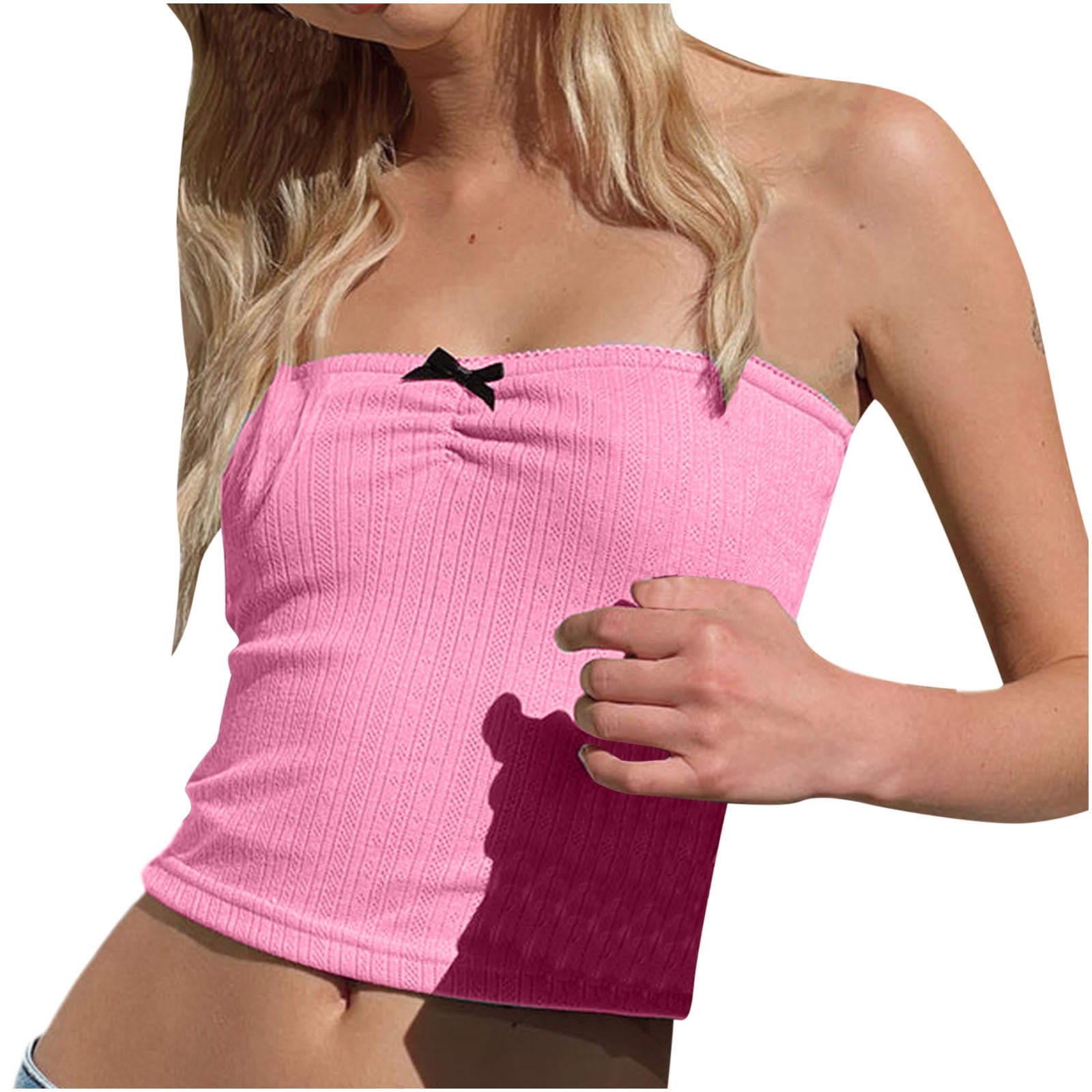 Dxhmoneyhx Womens Y2k Strapless Tube Crop Tops For Girl Sexy Sleeveless