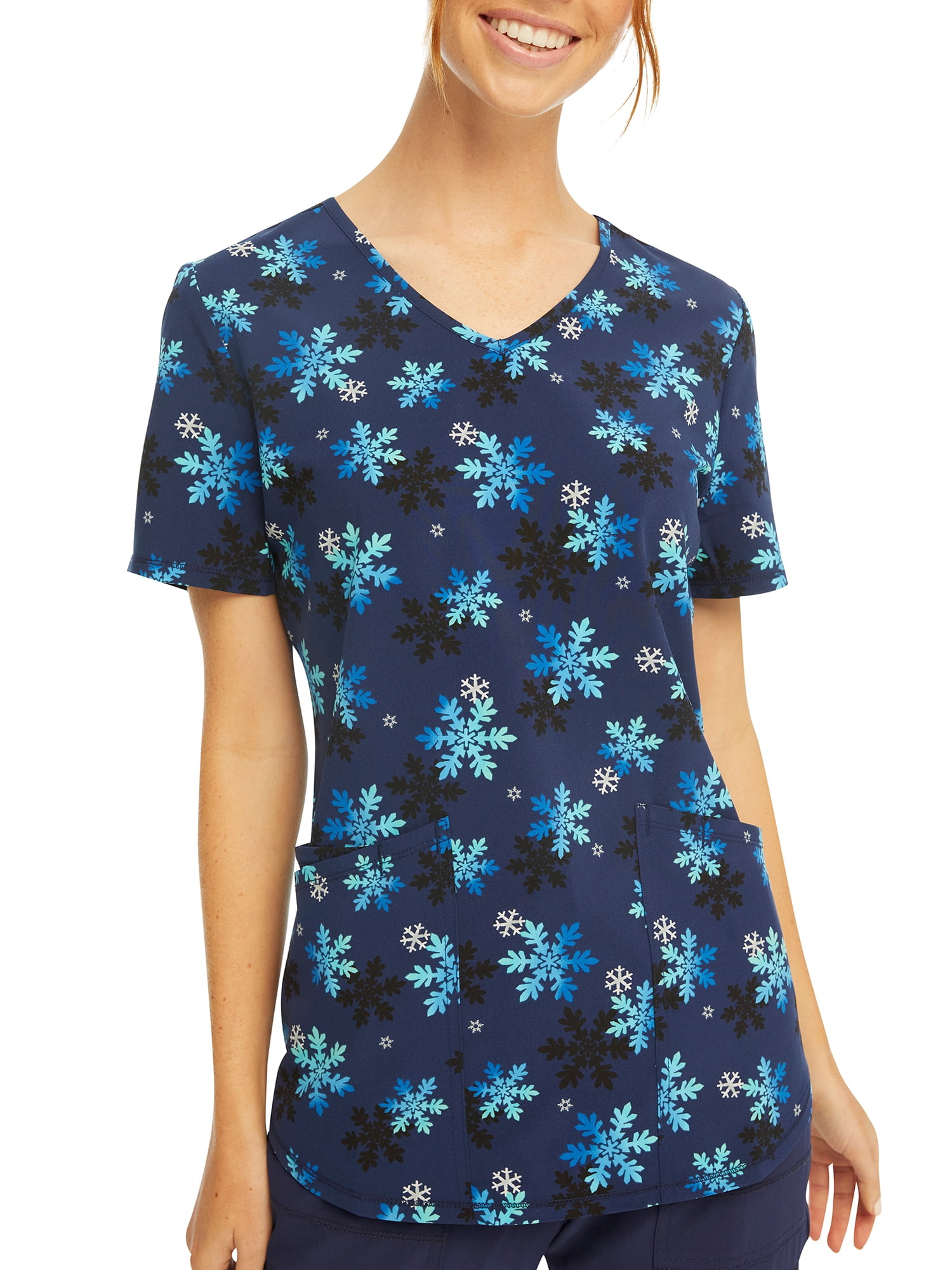 Scrubstar Women's "Ombre Snowflakes" V-Neck Print Scrub Top - Walmart.com