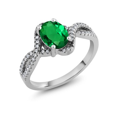 Sterling Silver & 14k Created Emerald Ring - Walmart.com