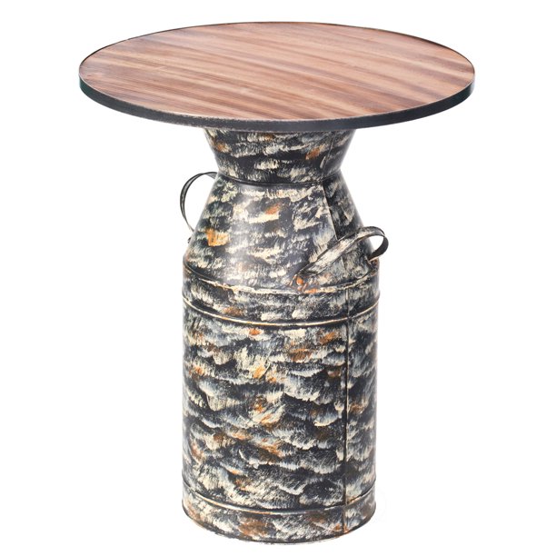 Vintiquewise Antique Rustic Round Milk Can Side Table Farmhouse Milk ...