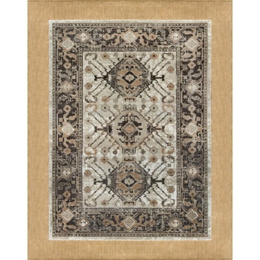 Mainstays Neutral Medallion Persian, Faux Layered, Indoor Area Rug, 7'6 ...