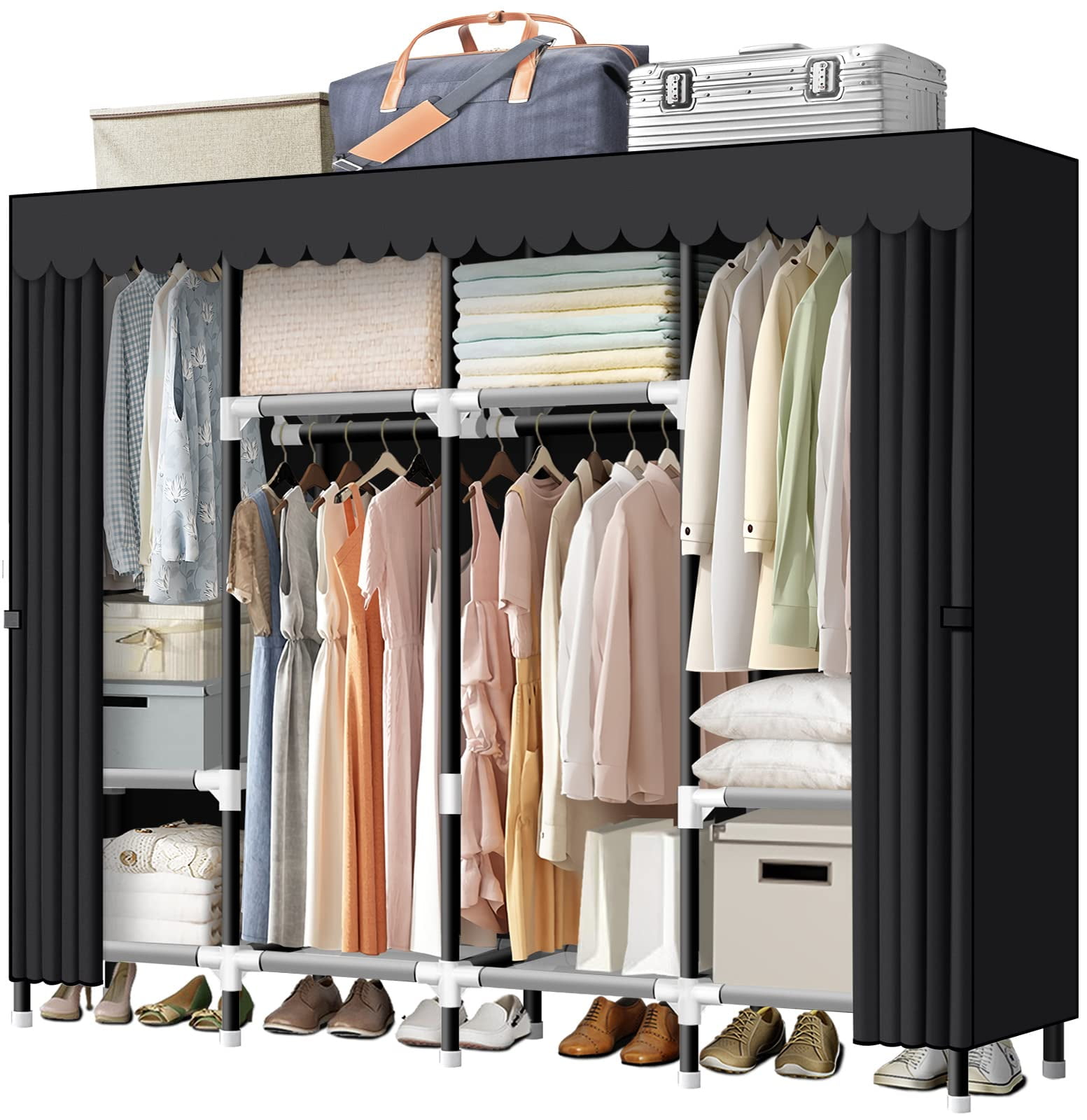 Open Box LOKEME PORTABLE CLOSET 67" WARDROBE HANGING CLOTHES 4 RODS ...