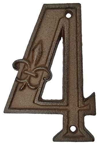 Lulu Decor, Cast Iron House Number 4 Antique Brown Finish with Fleur De ...