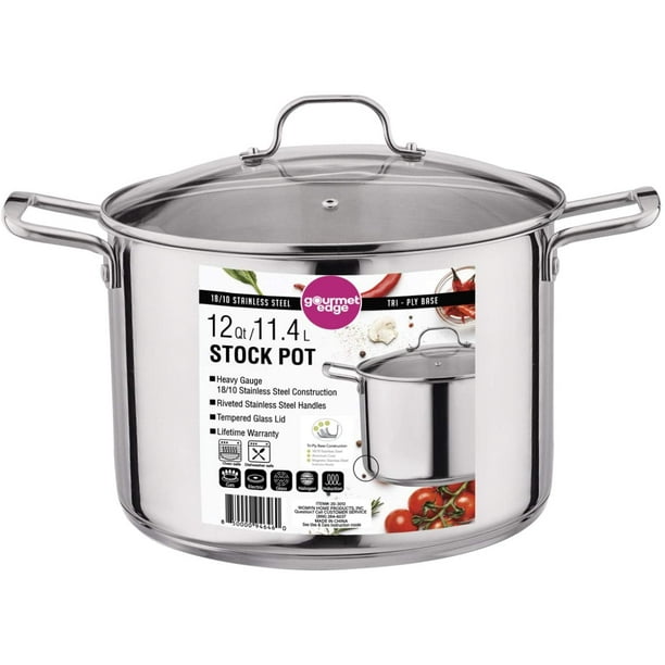 Gourmet Edge Stock Pot - Stainless Steel Cooking Pot w/ Lid, Silver ...