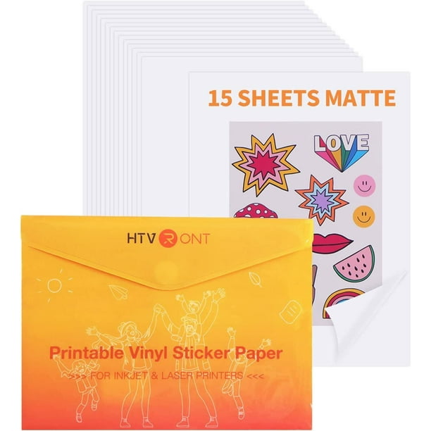 HTVRONT 15 Sheets Matte Printable Vinyl Sticker Paper Labels for Inkjet ...