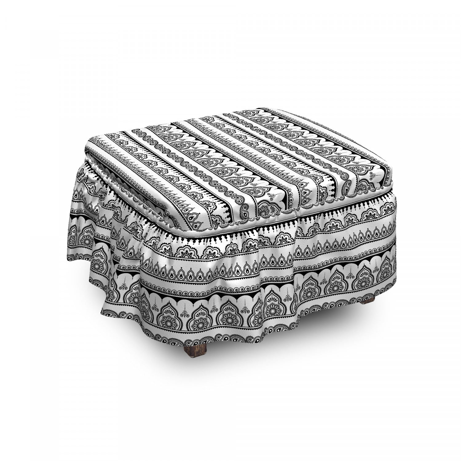 Ethnic Ottoman Cover, Eastern Tattoo Design Art, 2 Piece Slipcover Set ...