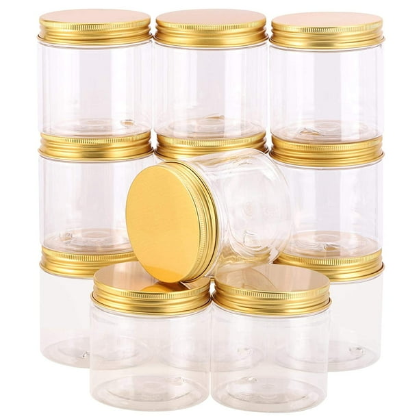 12 Pack 300ml Empty Large Refillable Clear Plastic Jars with Lids for ...