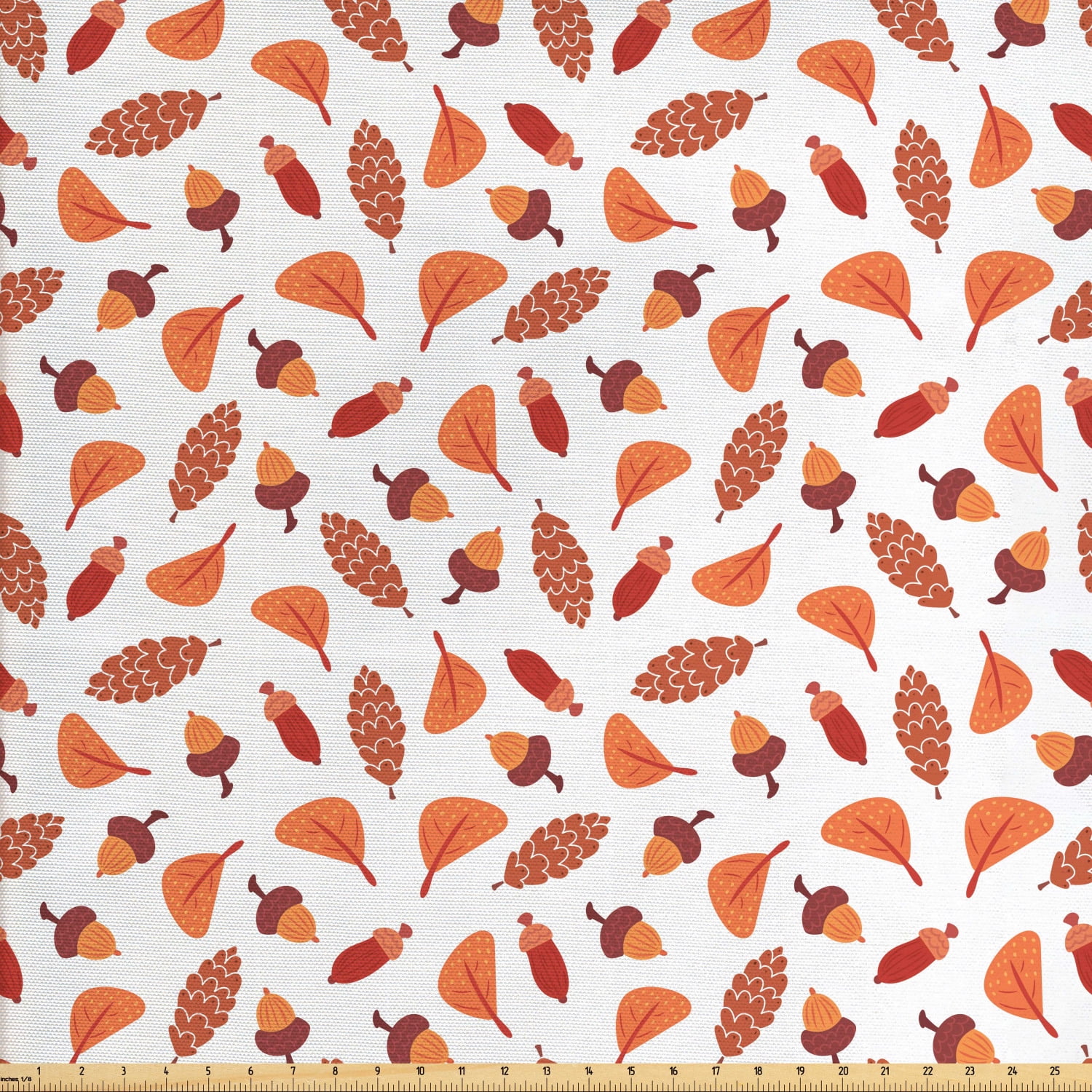 Autumn Fabric by The Yard, Seasonal Leaves Cones and Acorn on a Plain ...