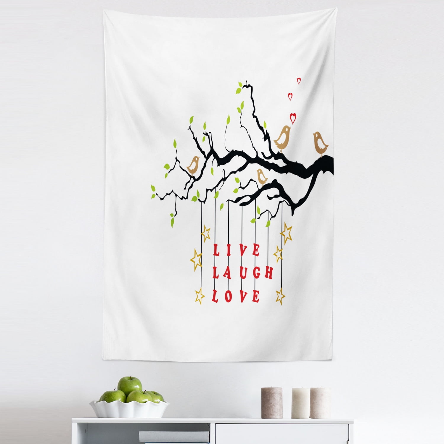 Live Laugh Love Tapestry, Couple of Birds in Love Sitting on a Branch ...