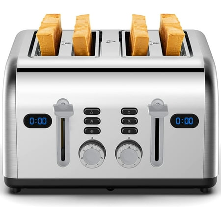 Toaster 4 Slice, Retro Stainless Steel Toasters with LED Digital ...