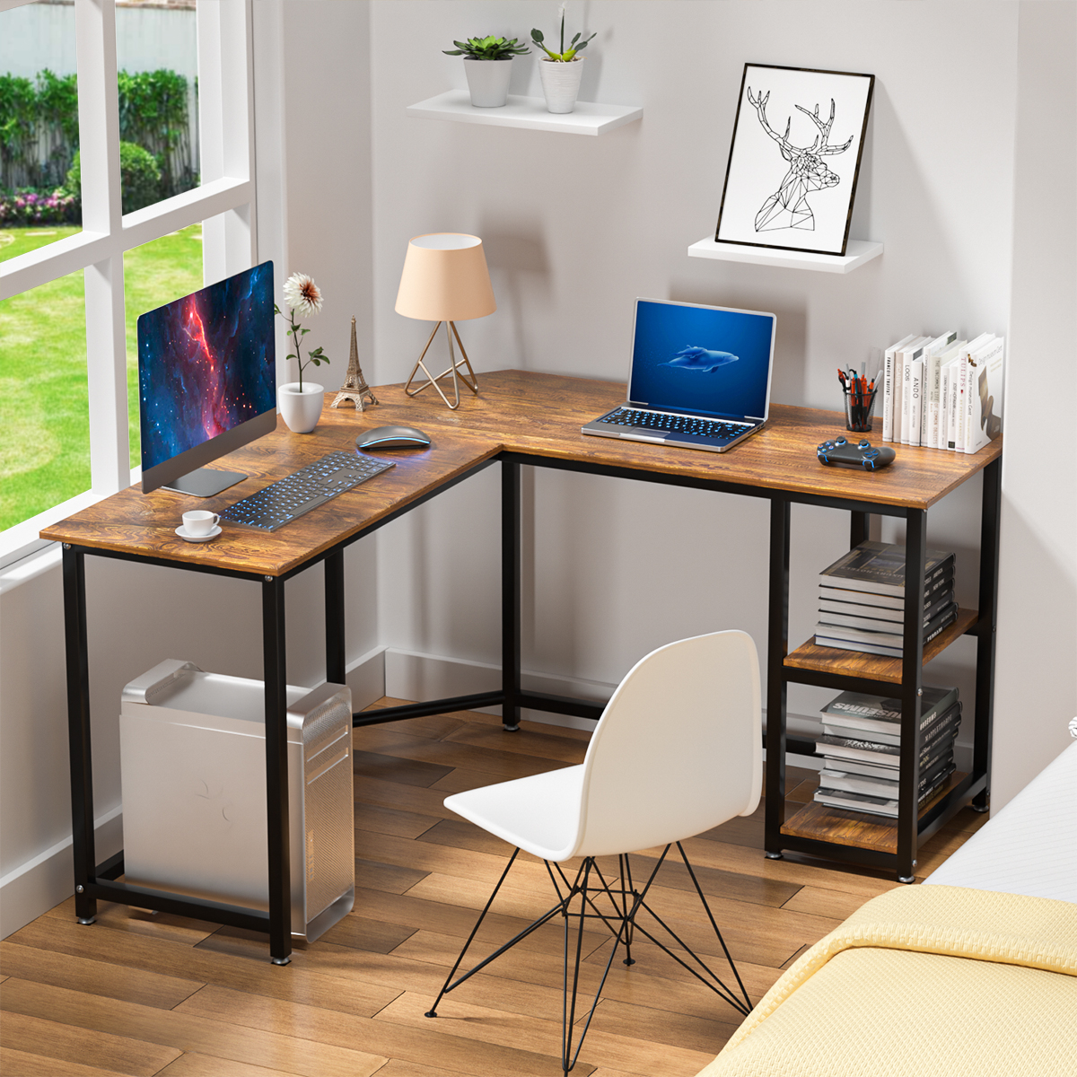 L-Shape Corner Desk Computer Gaming Desk Table, Home Office Corner PC ...