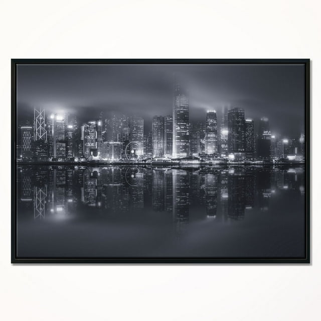 Design Art Hong Kong Black And White Skyline Framed Canvas Art Print ...