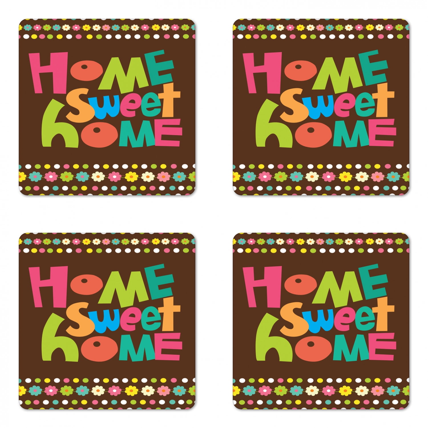 Saying Coaster Set of 4, Retro Cartoon Style Funky Colorful Letters and ...