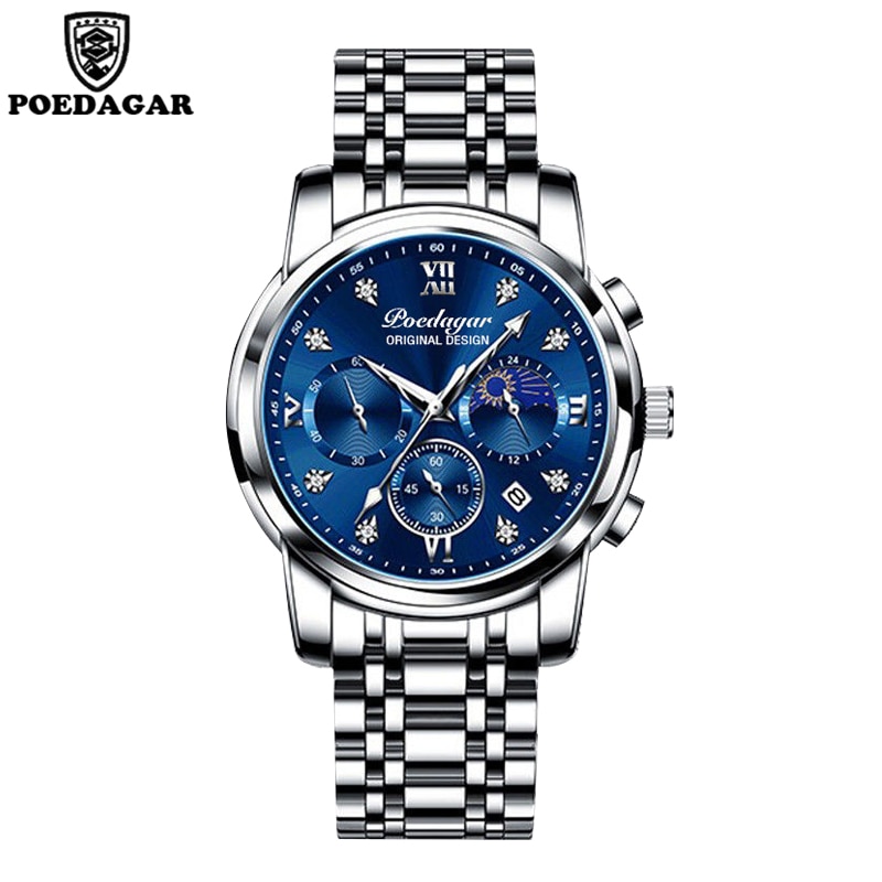 Top Brand Luxury POEDAGAR Mens Watches New Stainless Steel Date Clock ...