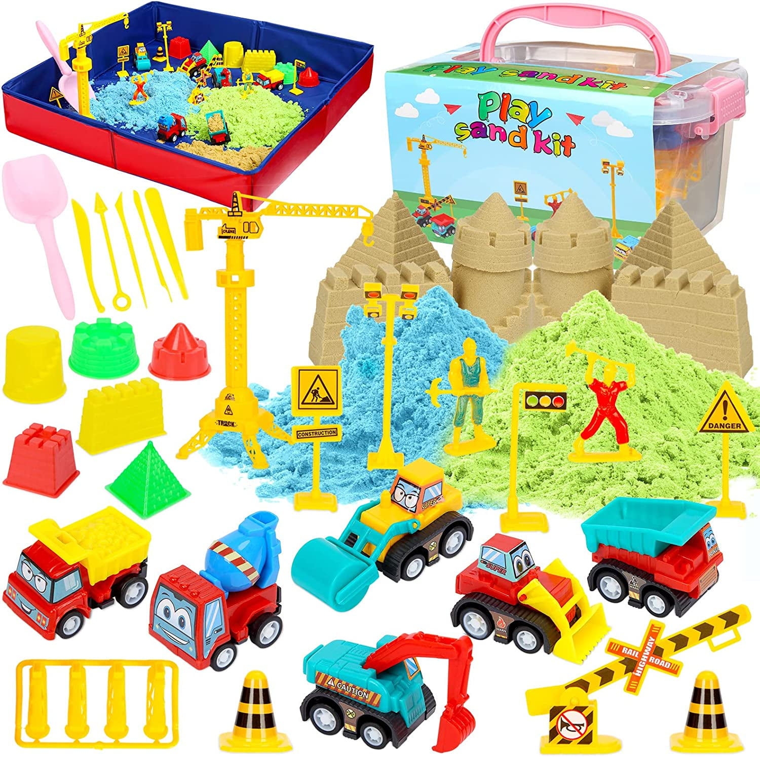 Play Sand Kit for Kids, Space Sand Molds Tools, Construction Trucks ...