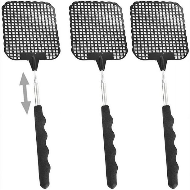 Juego de 3 matamoscas negros, mango telescópico para control manual de ...